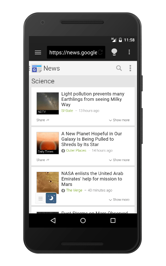 All websites in a dark theme with Turn Off the Lights for Android