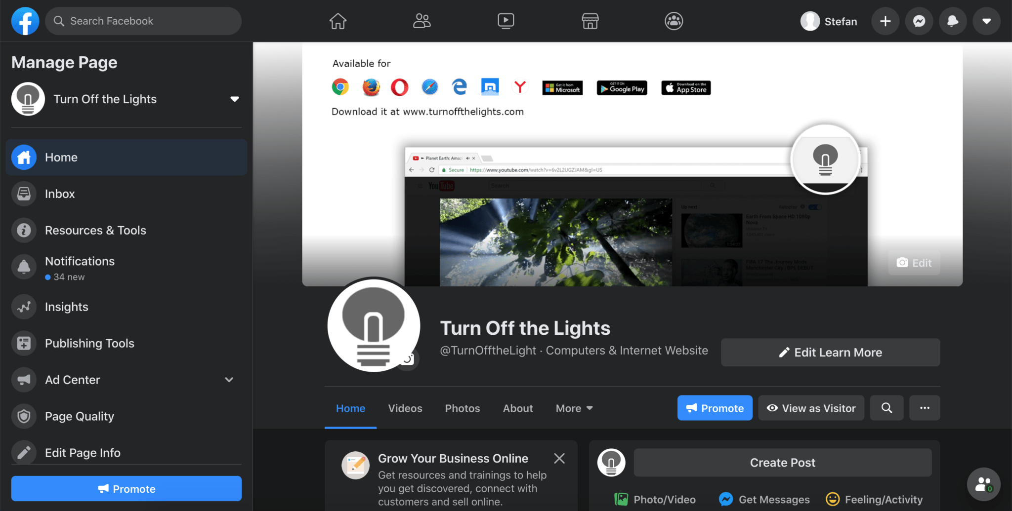 How to enable the Epic Facebook Night Mode with Turn Off the Lights? #1